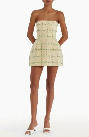 Amanda Uprichard Amanda Uprichard Bethany Tweed Check Strapless Skort Romper Yellow
