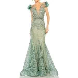 Mac Duggal Embroidered Illusion Trumpet Gown - Sage