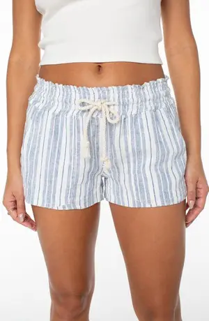 Roxy Oceanside Stripe Linen Blend Shorts - Blue Horizon