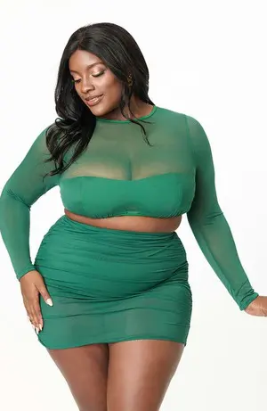 Unique Vintage Mesh Long Sleeve Swim Top - Green