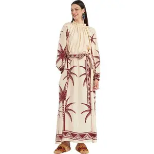 La DoubleJ Cerere Silk Voile Dress - Date Palms Placée Ivory