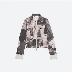 Helmut Lang Cuffed Printed Denim Trucker Jacket