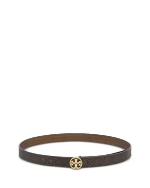 Tory Burch Reversible Coated Canvas And Leather Belt French Pre
