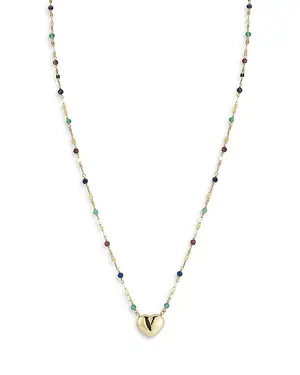 MOON & MEADOW 14k Yellow Puffed Heart Beaded Necklace