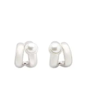 Kate Spade New York Imitation Pearl Huggie Hoop Earrings - Silver