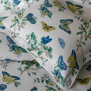 MATOUK Baudin Butterfly Percale Flat Sheet, Full/queen - Prussian Blue