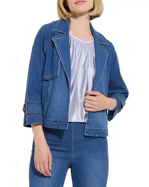 Lyssé Jeanne Cropped Denim Trench Coat - Mid Wash