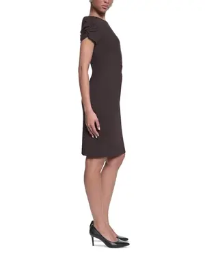 Karl Lagerfeld Paris Ruched Sleeve Sheath Dress - Espresso