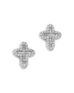 Bloomingdale'S Diamond Cross Stud Earrings - White Gold