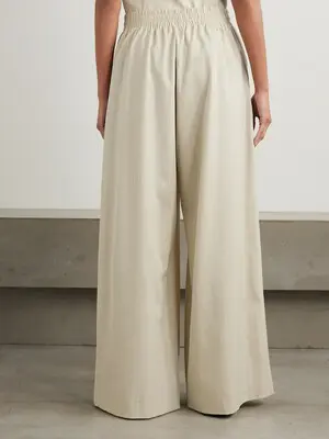 ST. AGNI Pinstriped Gathered Wool-blend Wide-leg Pants