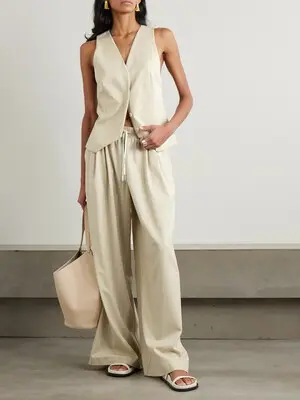 ST. AGNI Pinstriped Wool-blend Twill Vest - Neutrals