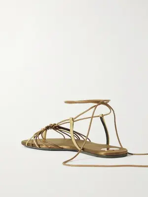 Saint Laurent Babylone Embellished Metallic Leather Sandals