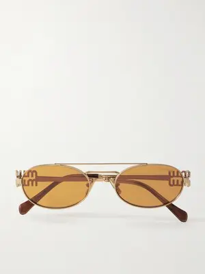 Miu Miu Oval-frame Sunglasses - Gold