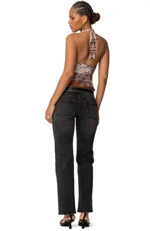 EDIKTED Print Asymmetric Mesh Halter Top