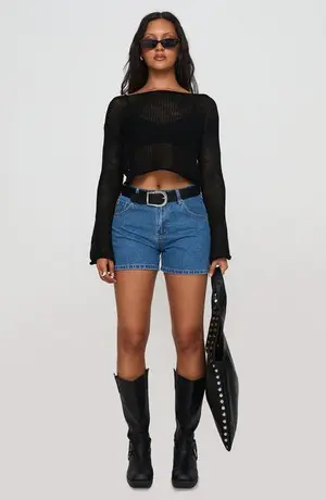 Princess Polly Cafe Pari Crop Sweater - Black