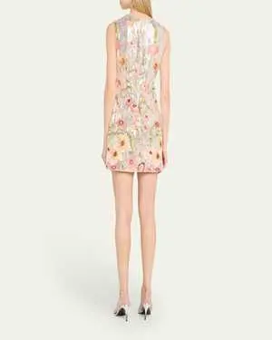 MILLY Ivette Floral-embroidered Sequin Mini Dress - Silver Mul