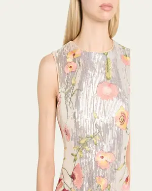 MILLY Ivette Floral-embroidered Sequin Mini Dress - Silver Mul