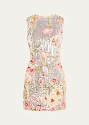 MILLY Ivette Floral-embroidered Sequin Mini Dress - Silver Mul
