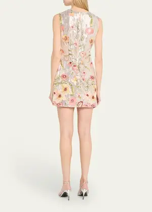 MILLY Ivette Floral-embroidered Sequin Mini Dress - Silver Mul