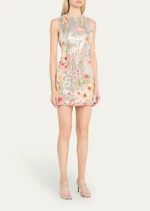MILLY Ivette Floral-embroidered Sequin Mini Dress - Silver Mul