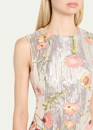 MILLY Ivette Floral-embroidered Sequin Mini Dress - Silver Mul