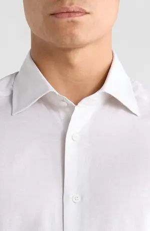 JACK VICTOR Danforth Stretch Cotton & Linen Blend Dress Shirt - Sand