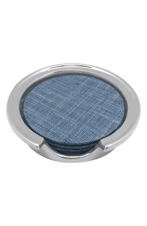 MARIPOSA Faux Grasscloth Signature Coaster Set - Blue
