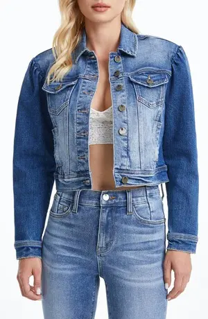 BAYEAS Puff Shoulder Crop Denim Jacket - Raf