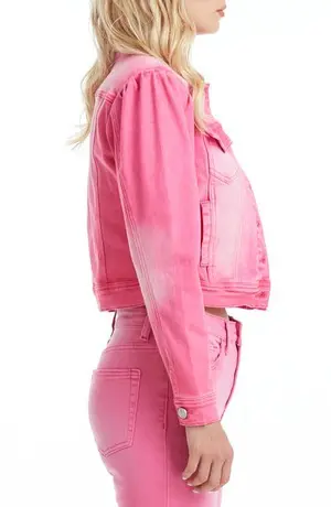BAYEAS Cropped Denim Jacket With Puff Sleeves - Raz