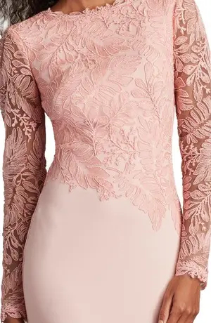 Tadashi Shoji Embroidered Leaf Print Gown