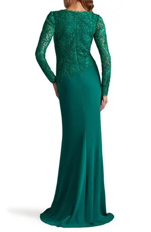 Tadashi Shoji Embroidered Leaf Print Gown