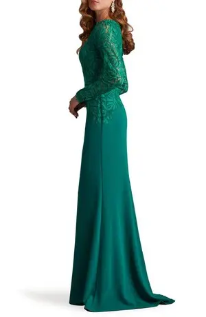 Tadashi Shoji Embroidered Leaf Print Gown