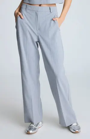 KENNETH COLE High Waist Stripe Wide Leg Trousers - Grey Dusk/ Pure White