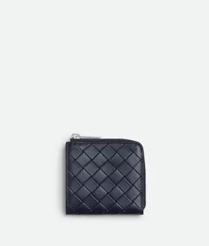 BOTTEGA  VENETA Intrecciato Stamp Square Zip Around Wallet - Abyss