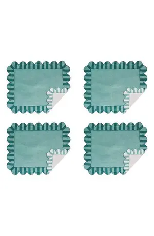MISETTE Set Of 4 Scalloped Linen Placemats - Green