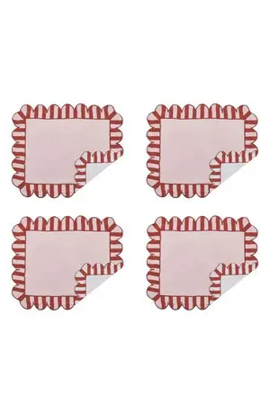 MISETTE Set Of 4 Scalloped Linen Placemats - Red
