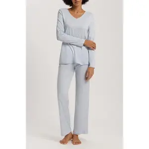 Hanro Long Sleeve Cotton Jersey Pajamas - Powder Blue