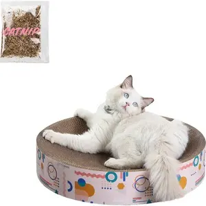 THE LICKER STORE Nelson 20.13" Modern Cardboard Round Bowl Cat Scratcher With Catnip - Light Pink/multi