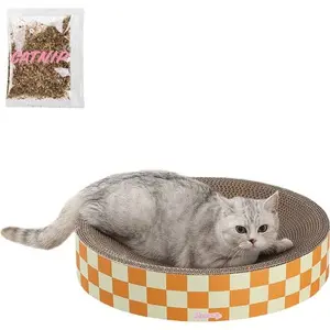 THE LICKER STORE Nelson 20.13" Modern Cardboard Round Bowl Cat Scratcher With Catnip - Orange/light Yellow