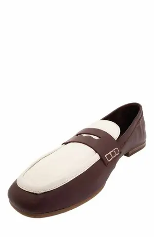 FOREVER & ALWAYS SHOES Skye Leather Loafers - Brown White Leather