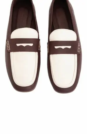 FOREVER & ALWAYS SHOES Skye Leather Loafers - Brown White Leather