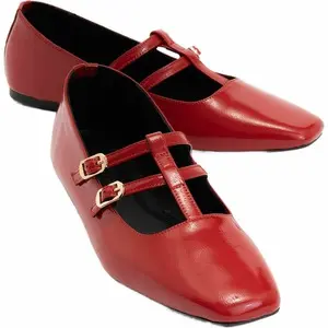 FOREVER & ALWAYS SHOES Starling Leather Mary Jane Flats - Red Patent Leather