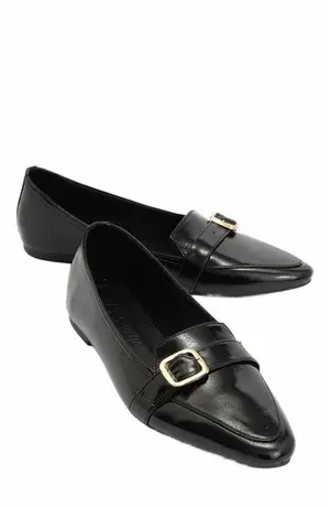 FOREVER & ALWAYS SHOES Zarina Leather Flats - Black Patent Leather