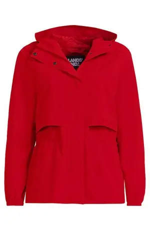 LANDS' END Packable Waterproof Rain Jacket - Compass Red