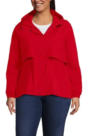 LANDS' END Packable Waterproof Rain Jacket - Compass Red