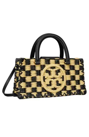 Tory Burch Ella Woven Satchel - Black / Natural