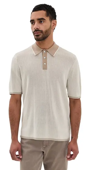 Rag & Bone Harvey Knit Polo Lt Beige