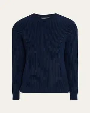 Bergdorf Goodman Wide Rib Cotton Crewneck Sweater - Blue
