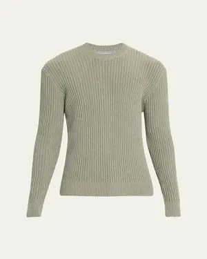 Bergdorf Goodman Wide Rib Cotton Crewneck Sweater - Green