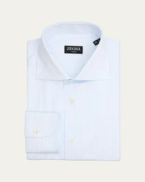 Zegna Trofeo Cotton Multi-stripe Dress Shirt - Br Blustrp